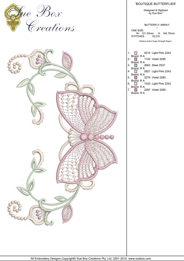 Butterfly Array Embroidery Motif - 02 by Sue Box – Sue Box Creations