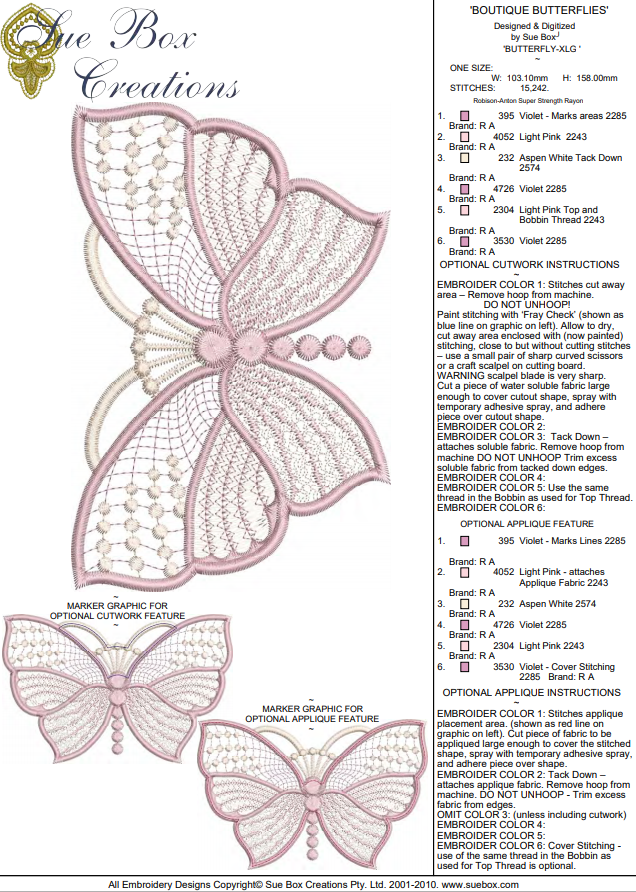 Butterfly Extra Large Embroidery Motif - 04 by Sue Box – Sue Box Creations