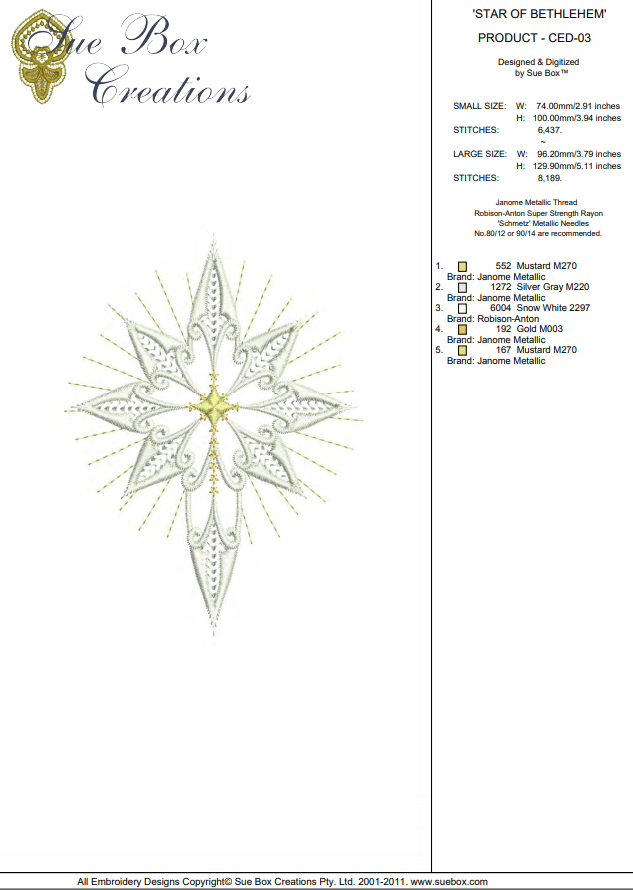 Christmas Star of Bethlehem Embroidery Motif by Sue Box – Sue Box Creations