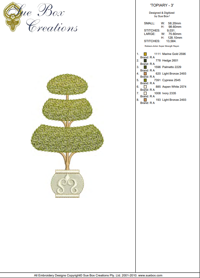 Topiary 3 Embroidery Motif - 16 by Sue Box – Sue Box Creations