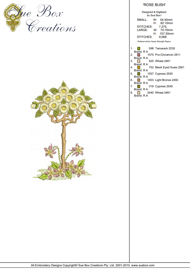 Rose Bush Embroidery Motif - 25 by Sue Box – Sue Box Creations