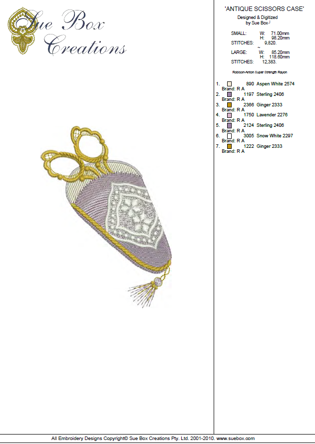 Antique Scissors Case Embroidery Motif - 14 by Sue Box – Sue Box Creations