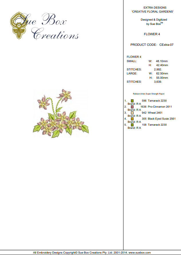 Flower 4 Embroidery design by Sue Box – Sue Box Creations