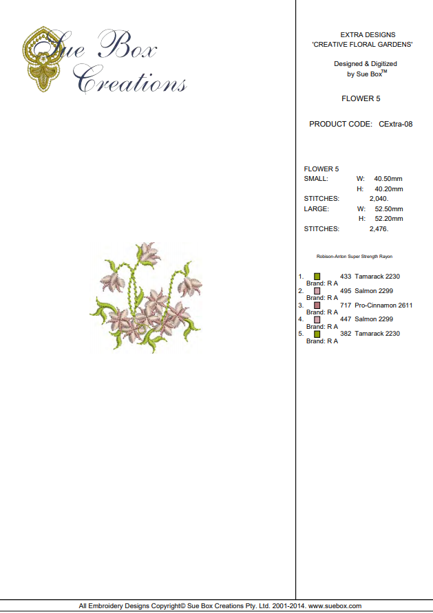 Flower 5 Embroidery design by Sue Box – Sue Box Creations