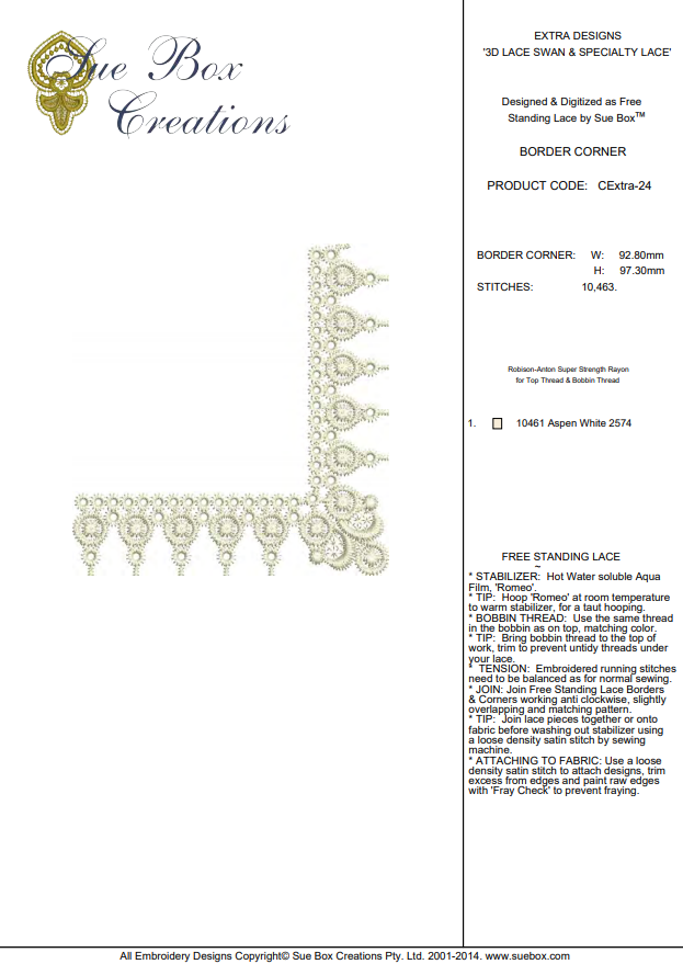 Lace - Border Corner Embroidery Motif by Sue Box – Sue Box Creations