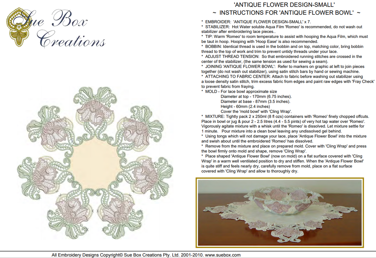 Lace - Antique Flower Design Small Embroidery Motif - 03 by Sue Box ...