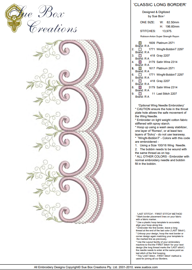 Classic Border Embroidery Motif - 05 by Sue Box – Sue Box Creations
