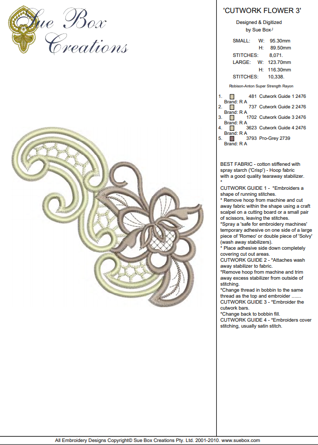 Cutwork Flower 3 Embroidery Motif - 16 by Sue Box – Sue Box Creations