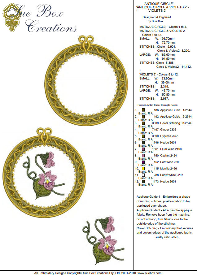 Antique Circle Design Set with flowers Embroidery 21 - by Sue Box – Sue ...