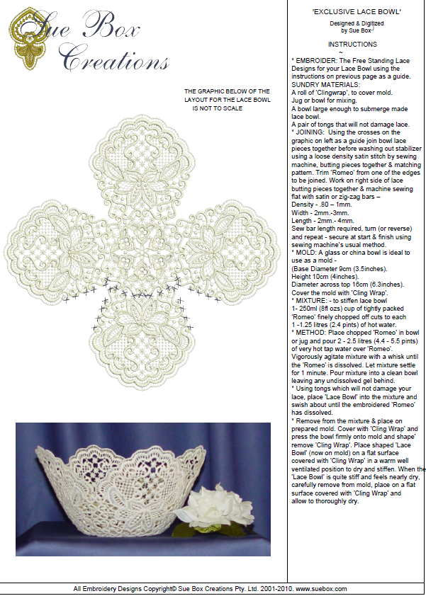Lace - Exclusive Bowl Set Embroidery Motif by Sue Box – Sue Box Creations