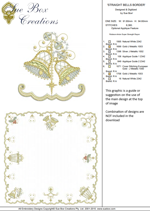 Christmas Straight Bells Border Embroidery Motif - 09 by Sue Box – Sue ...