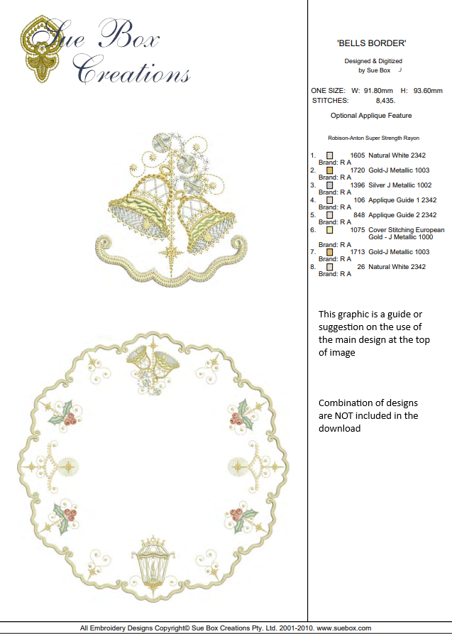 Christmas Circular Bells Border Embroidery Motif - 20 by Sue Box – Sue ...