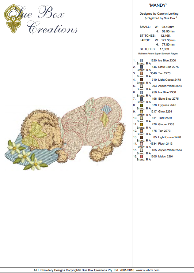 Teddy Bear Mandy Embroidery Motif - 04 by Sue Box – Sue Box Creations