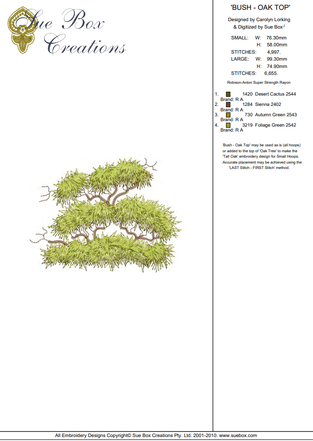 Bush Oak Tree Top Embroidery Motif - 03 by Sue Box – Sue Box Creations