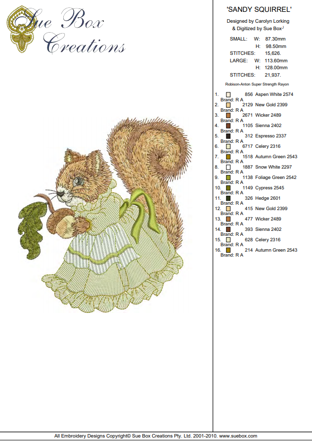 Squirrel - Sandy Squirrel Embroidery Motif - 08 by Sue Box – Sue Box ...