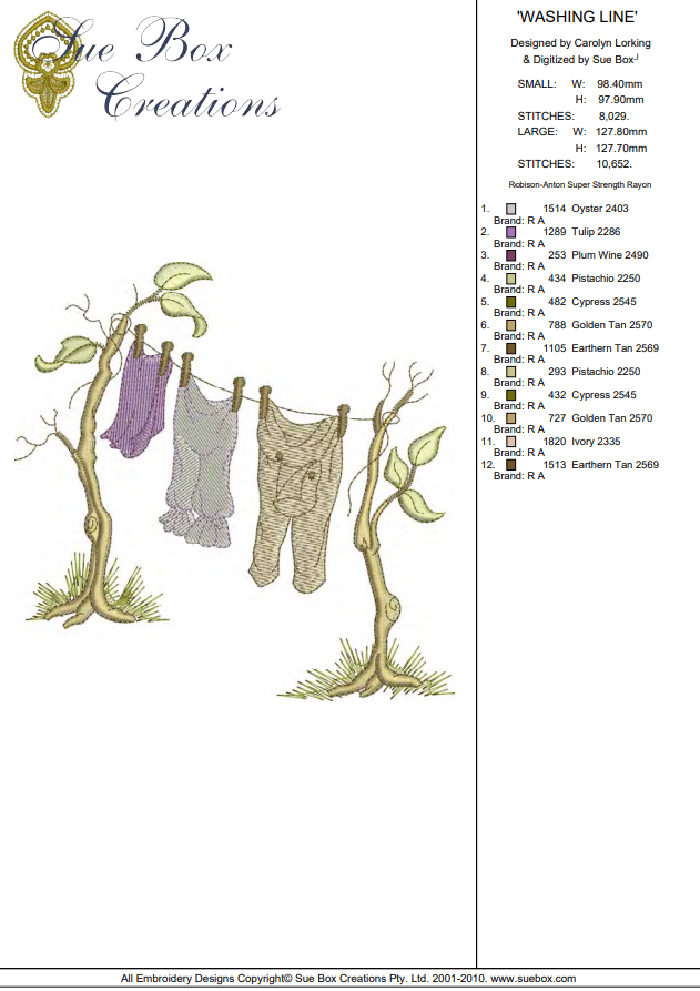 Washing Line Embroidery Motif - 09 by Sue Box – Sue Box Creations