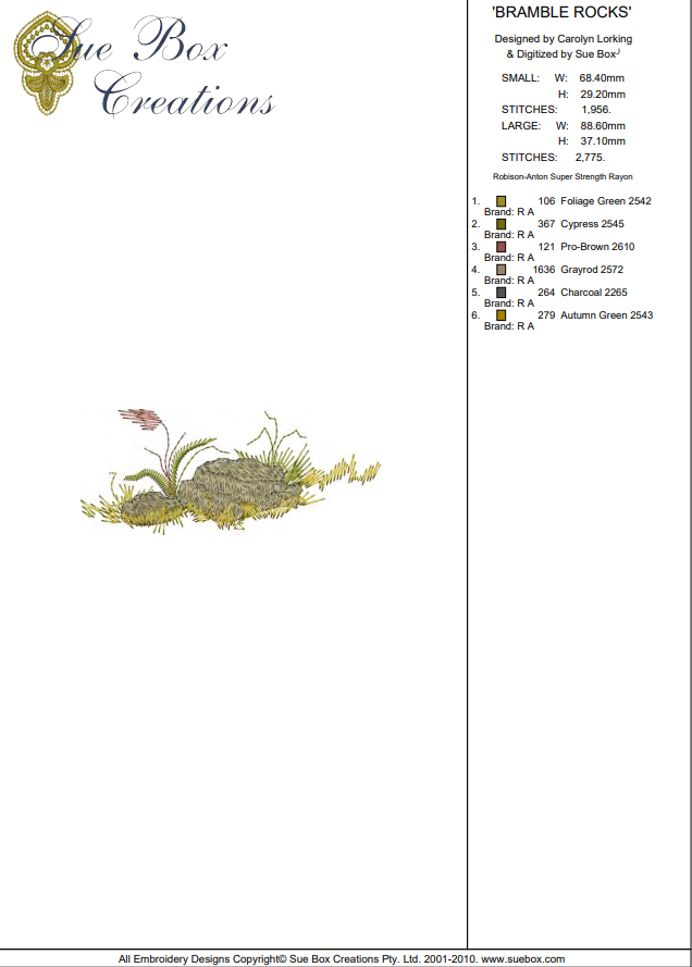 Bramble Rocks Embroidery Motif - 23 by Sue Box – Sue Box Creations